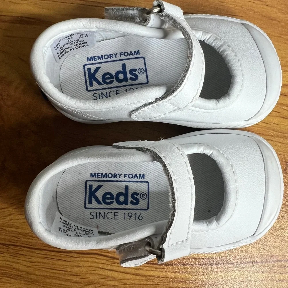 Keds | Shoes | Keds White Mary Jane Leather Baby Size M Memory Foam ...